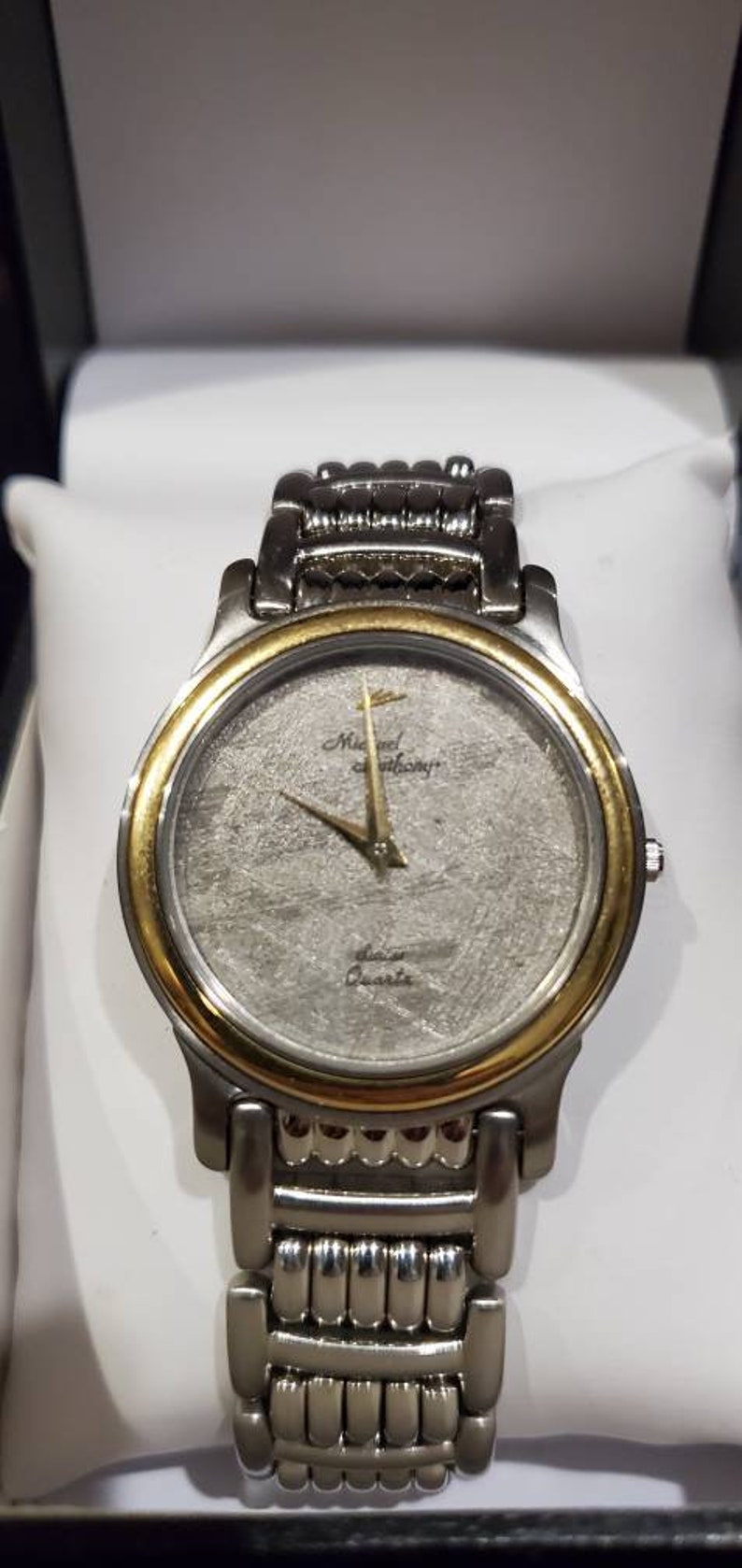 Rare Vintage Michael Anthony Meteorite Dial 14k Gold Bezel Quartz Mens ...