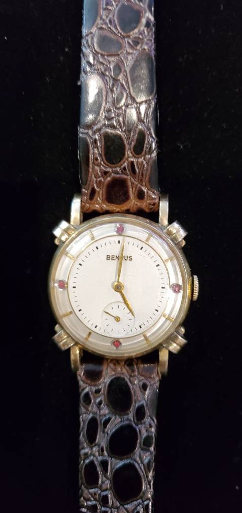 Rare, Vintage, Knot Lug Benrus, 10k Gold Plated, 4 Rubies, Manual Wind ...