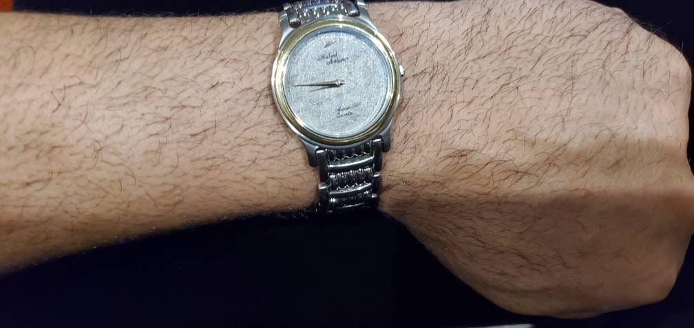 Rare Vintage Michael Anthony Meteorite Dial 14k Gold Bezel Quartz Mens ...
