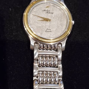 Rare Vintage Michael Anthony Meteorite Dial 14k Gold Bezel Quartz Mens ...