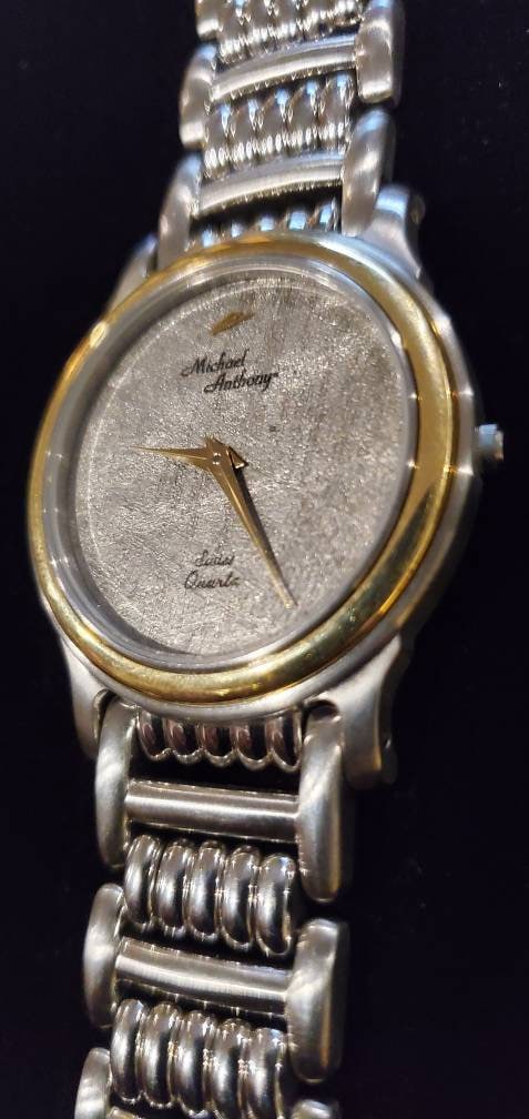 Rare Vintage Michael Anthony Meteorite Dial 14k Gold Bezel Quartz Mens ...