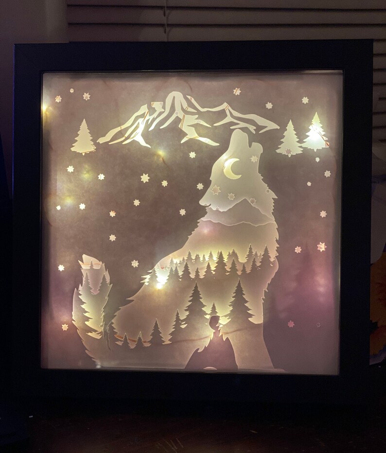 Wolf Lightbox 3D SVG | Layered Shadowbox Digital Download | Wolf ...