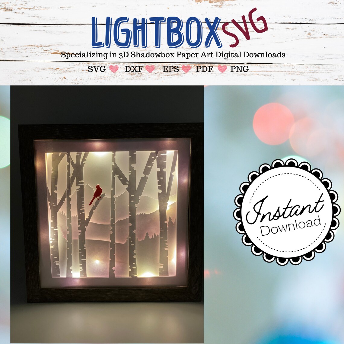 Shadowbox Red Cardinal Birch Tree Lightbox SVG Layered Paper - Etsy
