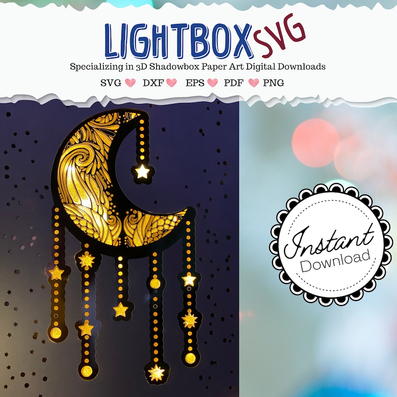 Dreamcatcher SVG Moon Shadowbox | 3D Lightbox Paper Star Lantern ...