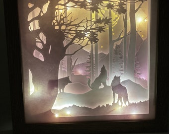 3D Wolf Lightbox SVG Layered Paper Art Shadowbox Wilderness Wolves ...