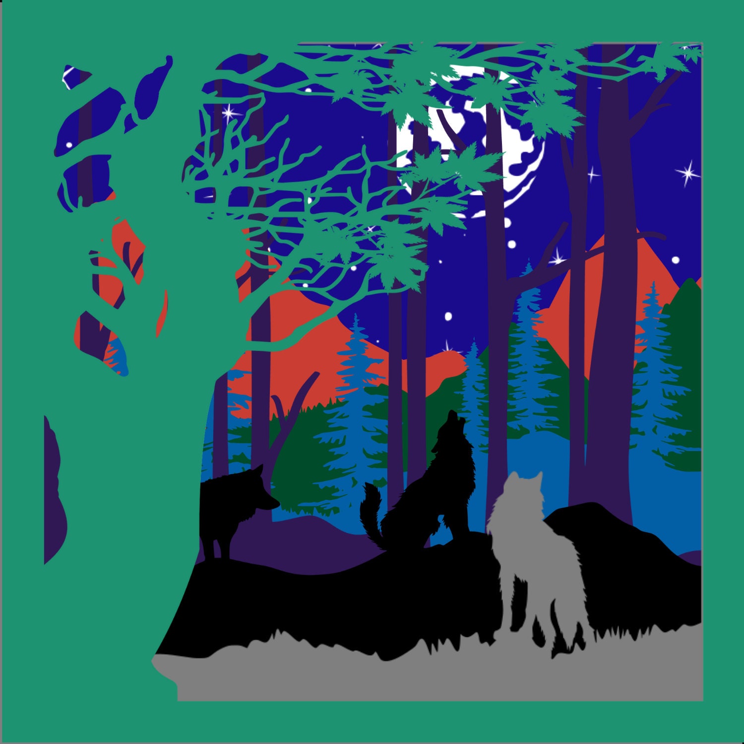 Wolf Lightbox 3D Svg Paper Art Shadowbox Wolves Wilderness - Etsy