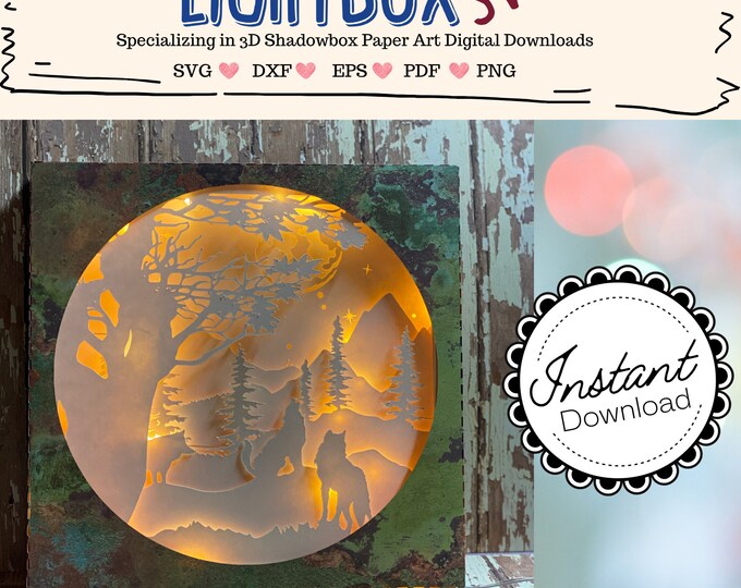 3D Wolf Lightbox SVG Layered Paper Art Shadowbox Wilderness Wolves ...
