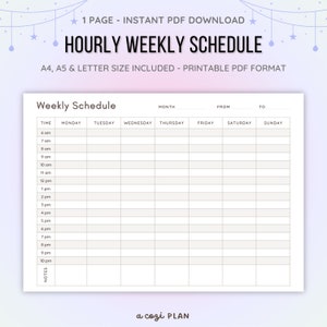 Hourly Weekly Schedule Printable, Digital Planner Template for iPad ...