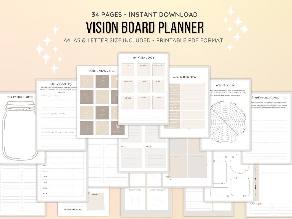 Vision Board Printables, Guided Manifestation Journal, Goal Setting ...