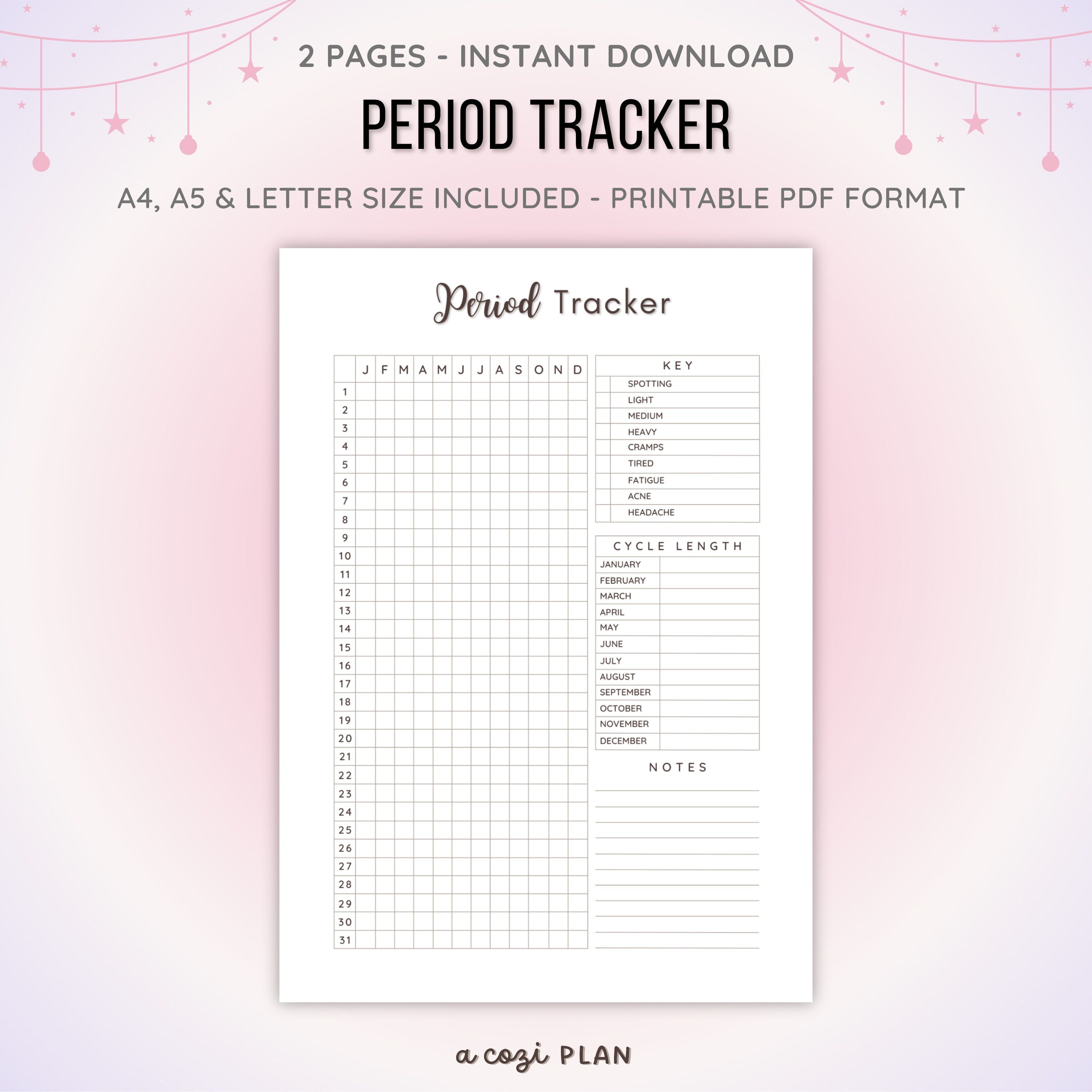 Period Tracker Printable Cycle Tracker, Ovulation Tracker, Fertility ...