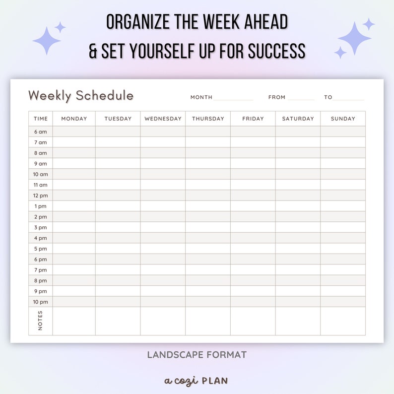 Hourly Weekly Schedule Printable, Digital Planner Template for iPad ...