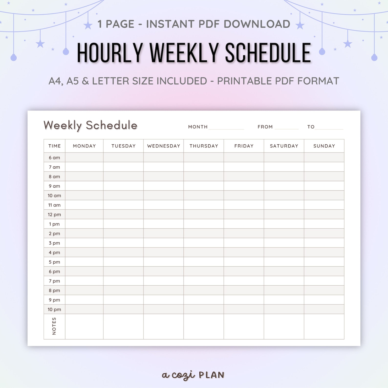 Hourly Weekly Schedule Printable, Digital Planner Template for iPad ...