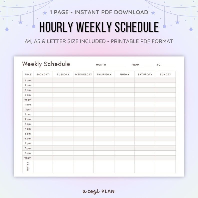 Hourly Weekly Schedule Printable, Digital Planner Template for iPad ...