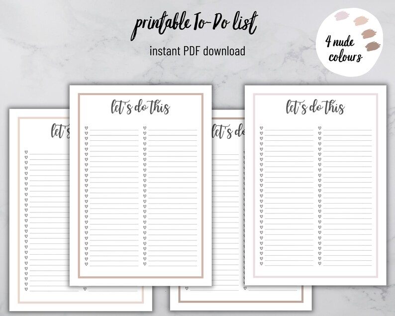 Printable To-do List. A4 A5 & US Letter Size Instant PDF - Etsy