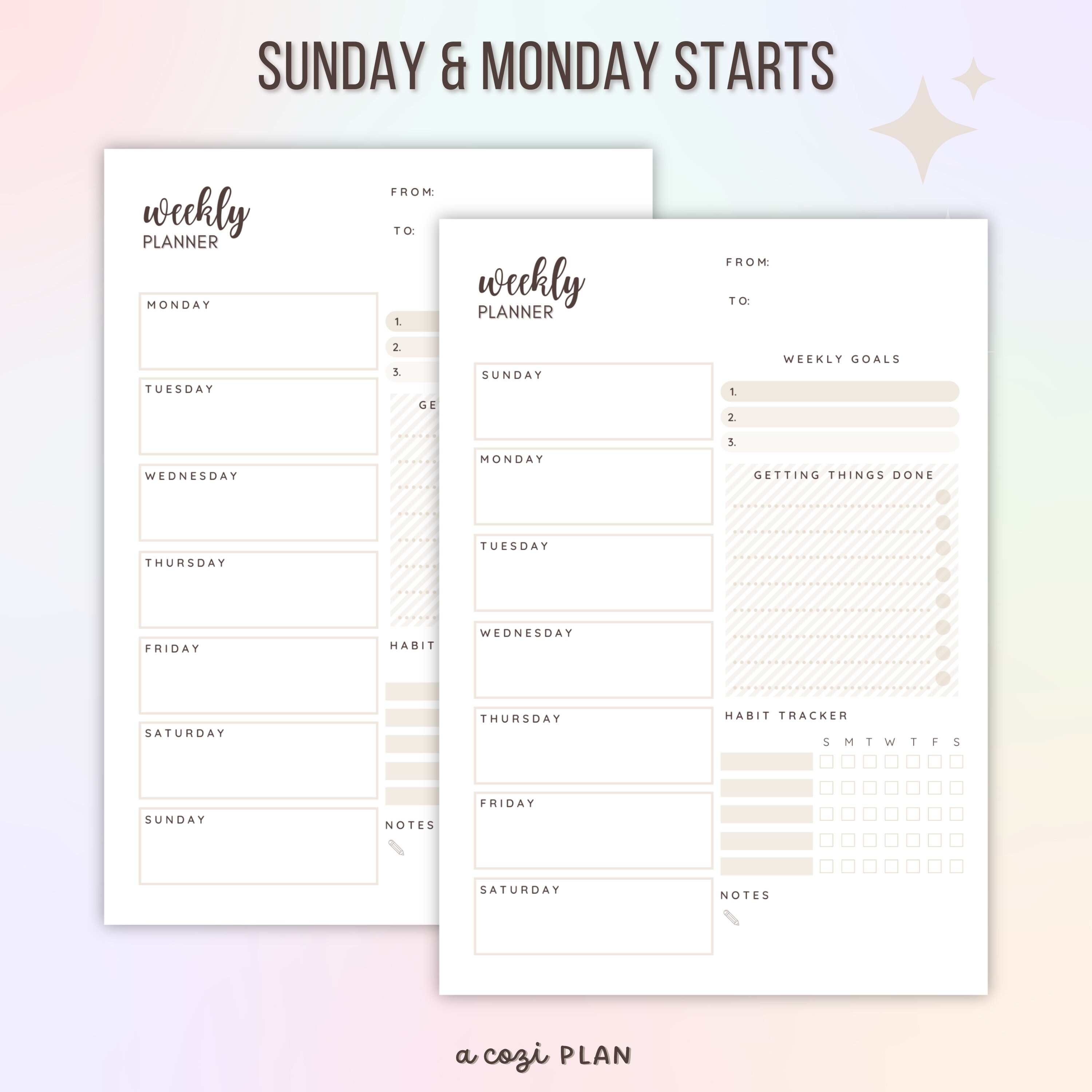 Weekly Planner Printable to Do List, Undated Weekly Schedule, Digital ...