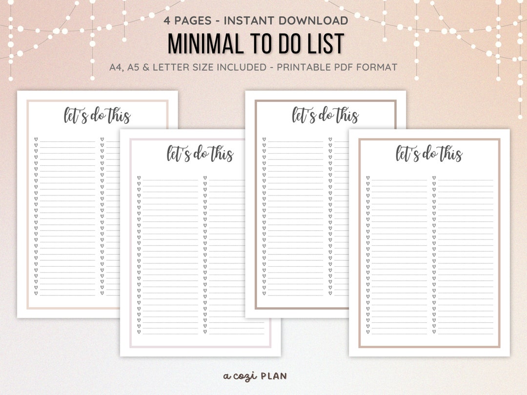 Printable To-do List, A4 A5 & US Letter Size, Instant PDF Download ...