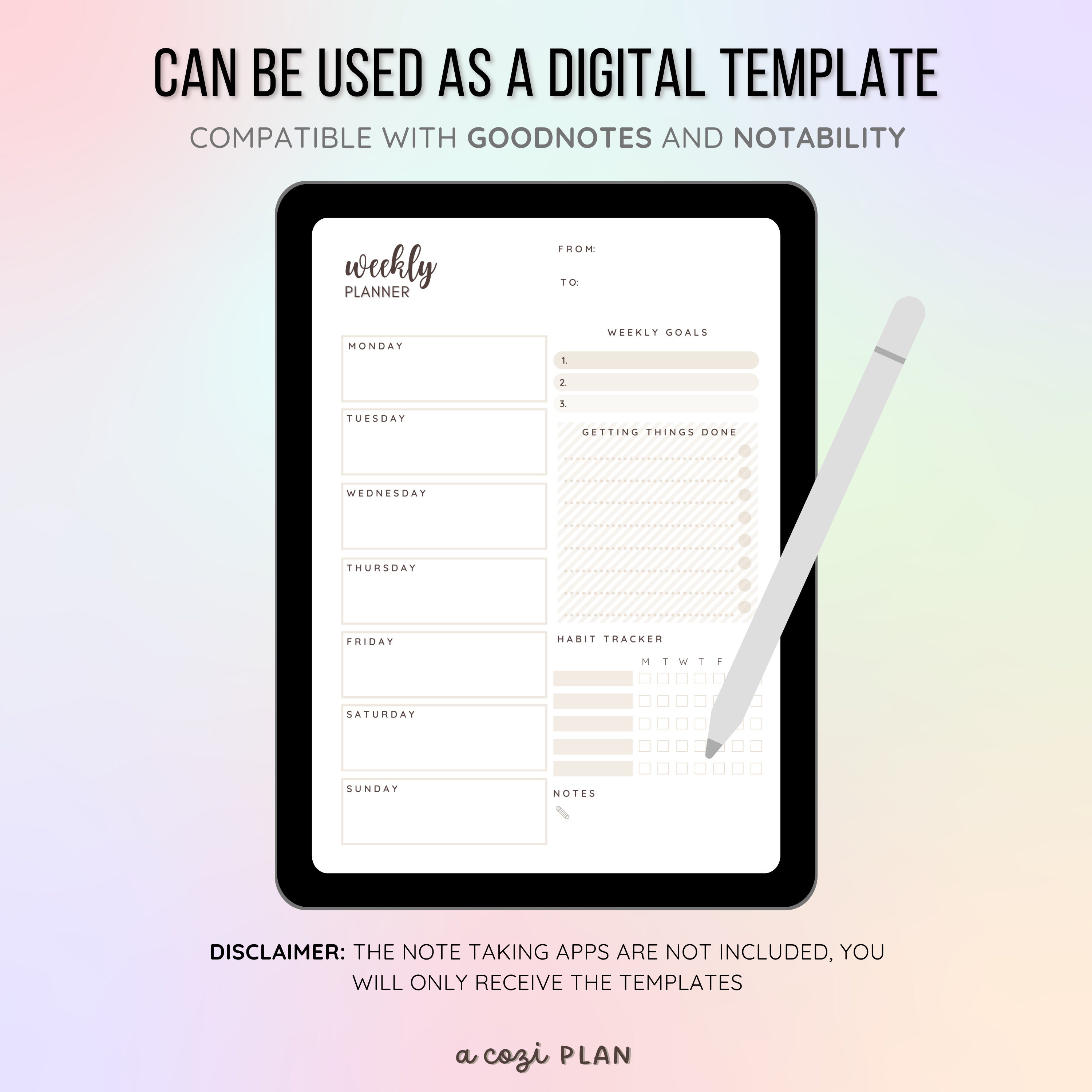 Weekly Planner Printable to Do List, Undated Weekly Schedule, Digital ...