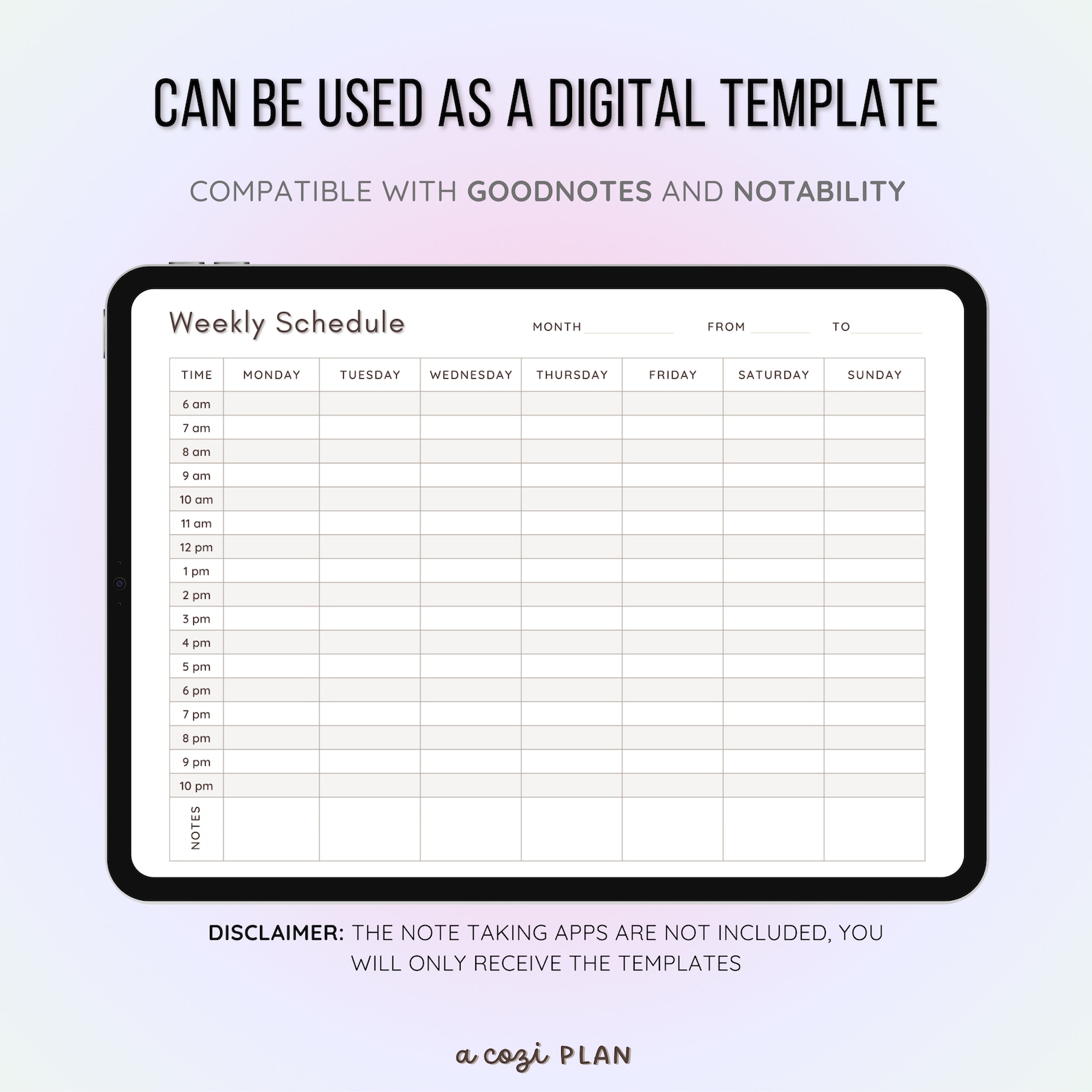 Hourly Weekly Schedule Printable: Undated Planner Template (PDF) - Etsy