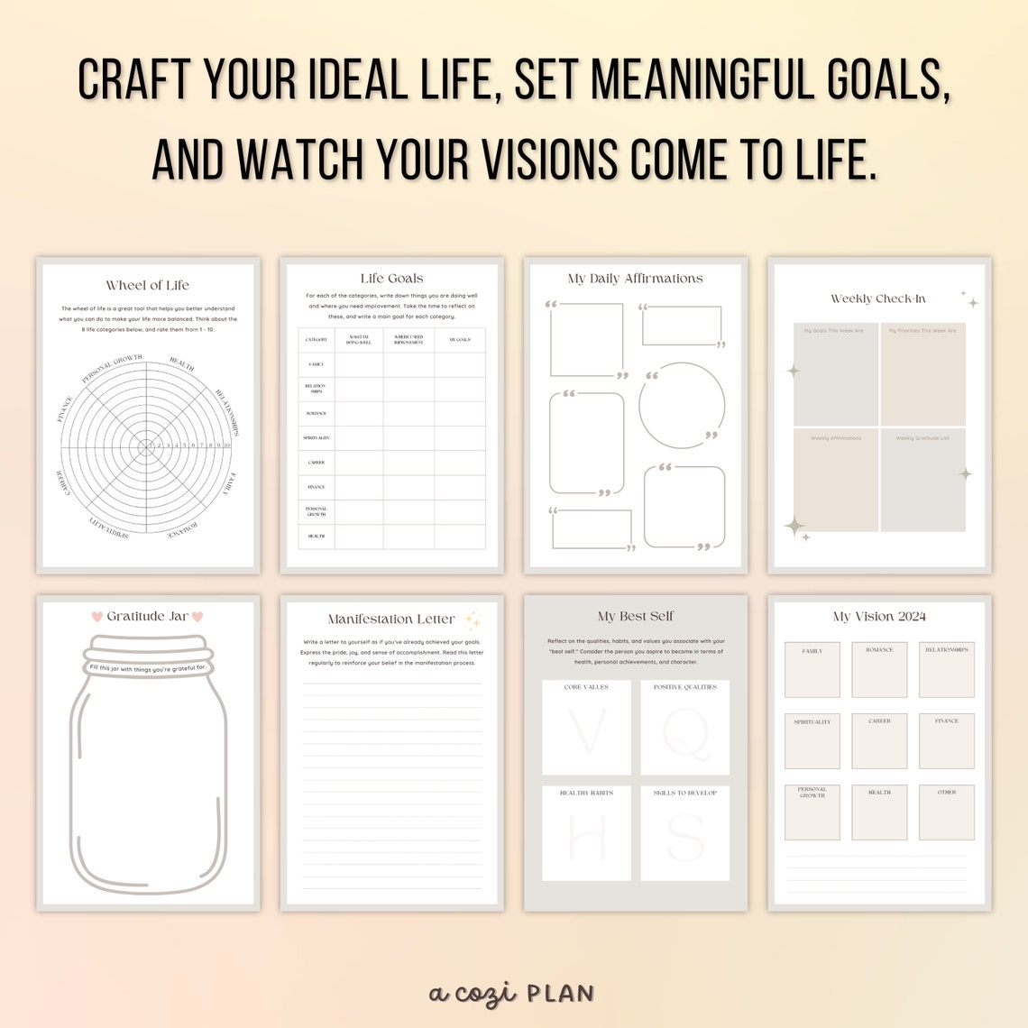 Vision Board Printables, Guided Manifestation Journal, Goal Setting ...