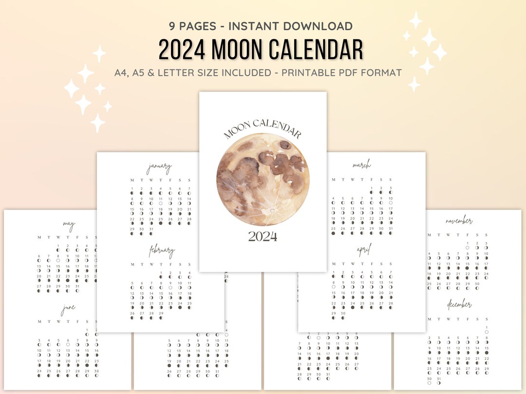Moon Calendar 2024, Printable Lunar Calendar, Manifestation Planner ...