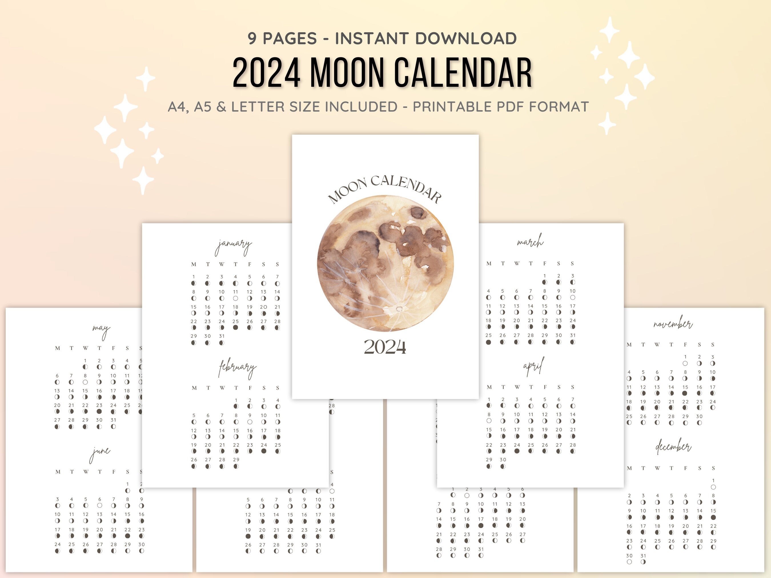 Moon Calendar 2024, Printable Lunar Calendar, Manifestation Planner ...