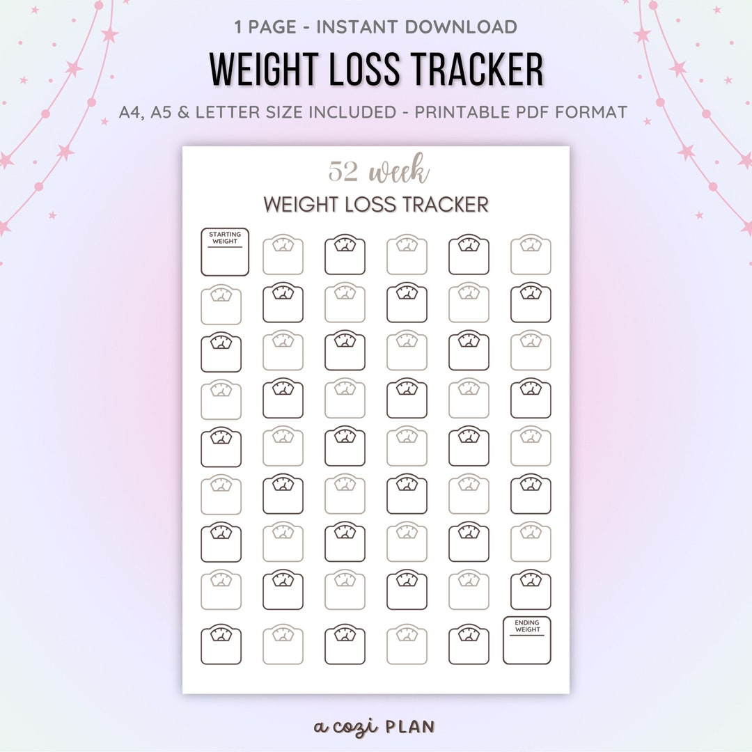 Yearly Weight Loss Tracker: 52 Week Chart (printable PDF) - Etsy