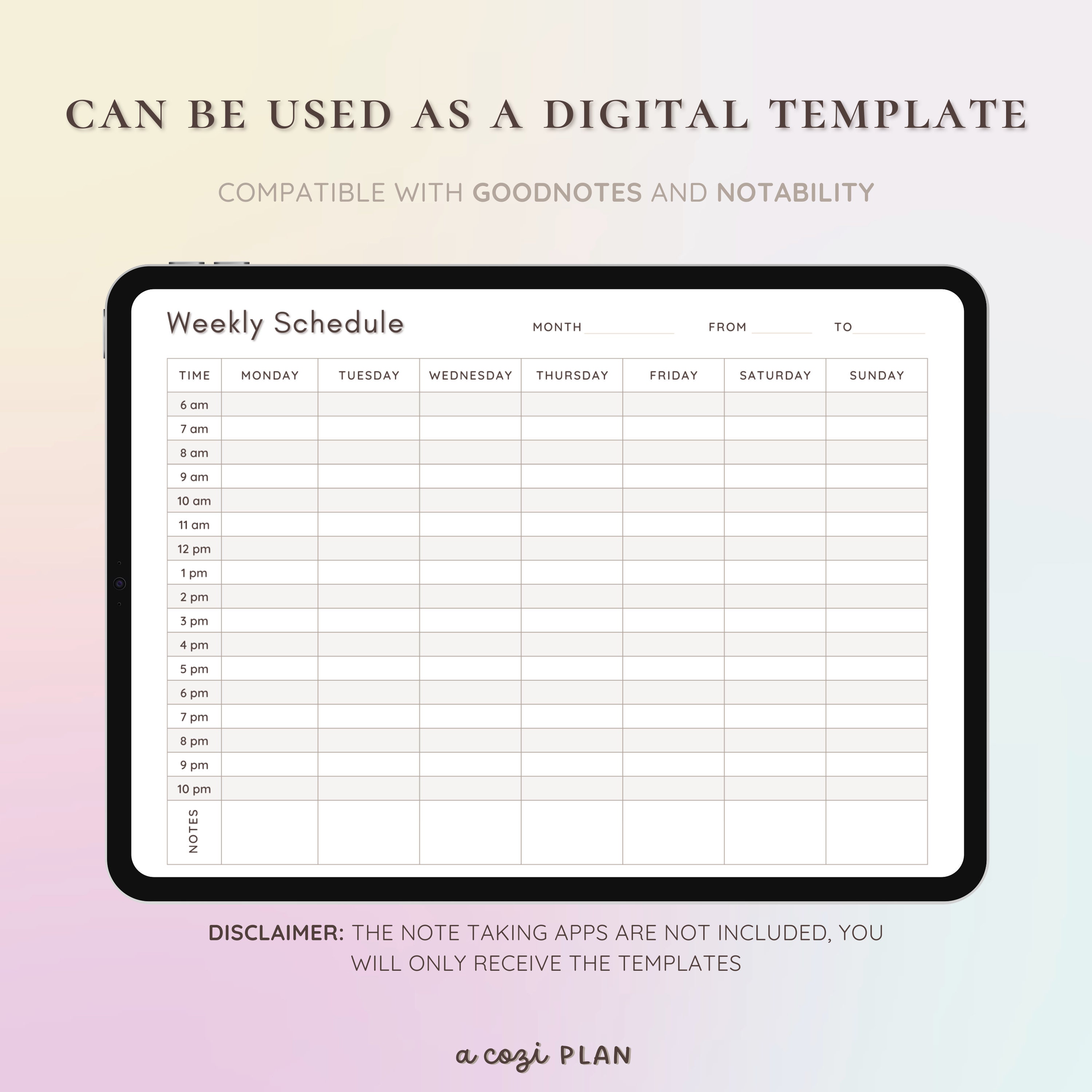Hourly Weekly Schedule Printable Digital Planner Template for - Etsy