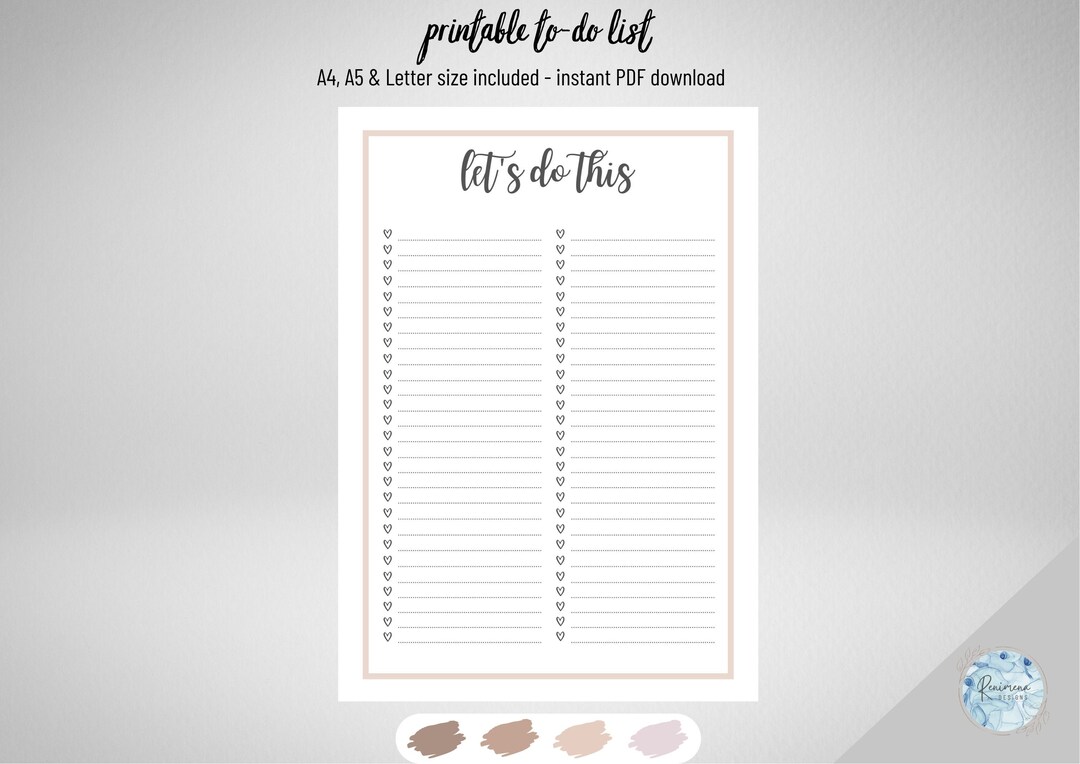 Printable To-do List. A4 A5 & US Letter Size Instant PDF - Etsy Australia