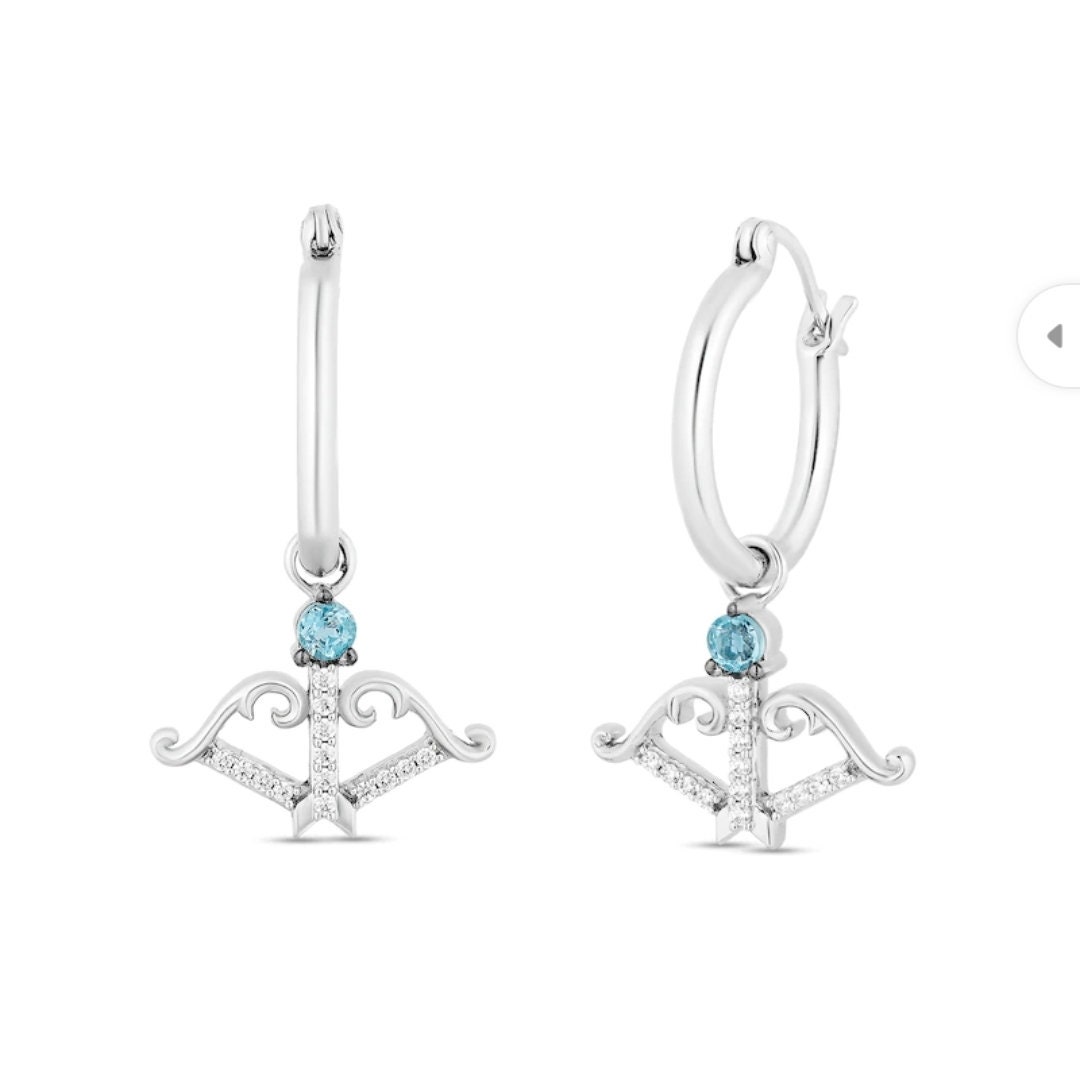 Enchanted Disney Merida Blue Topaz and 1/0 CT. T.W. Diamond Bow Dangle ...