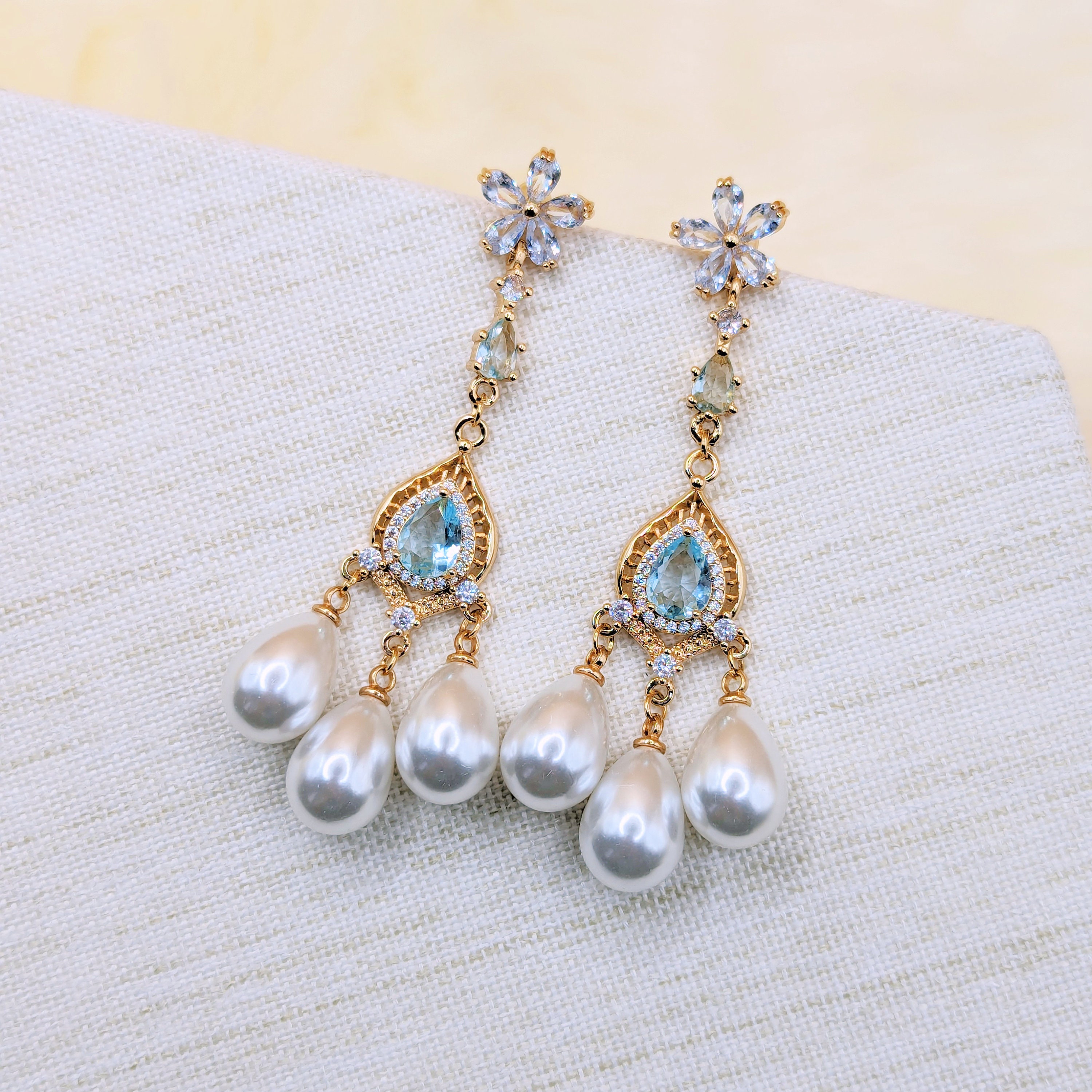 REGENCY Inspired Floral Statement Earrings With Cubic Zirconia & Faux ...