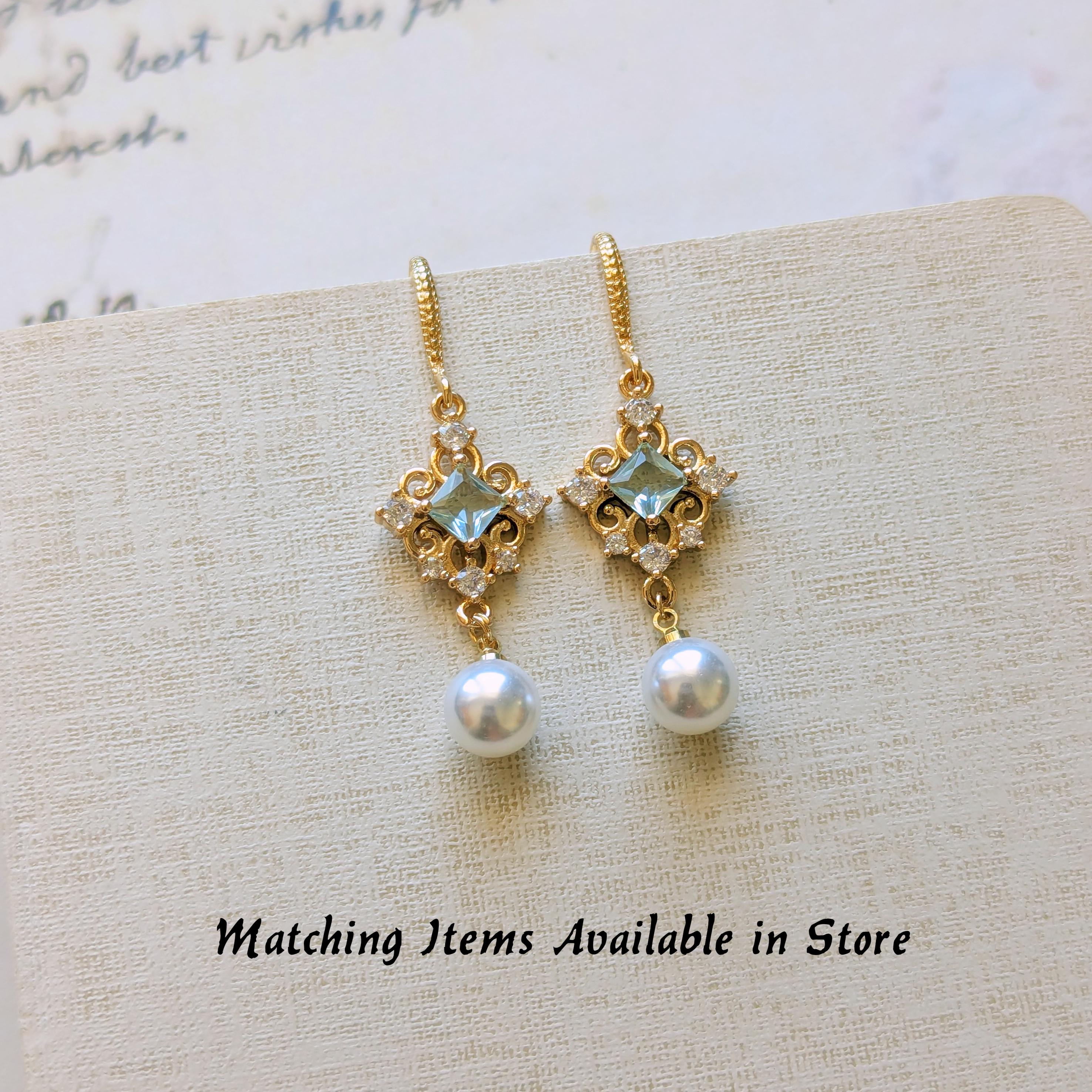 ELAINA: Topaz Blue Regency Necklace, Cubic Zirconia & Faux Pearl ...