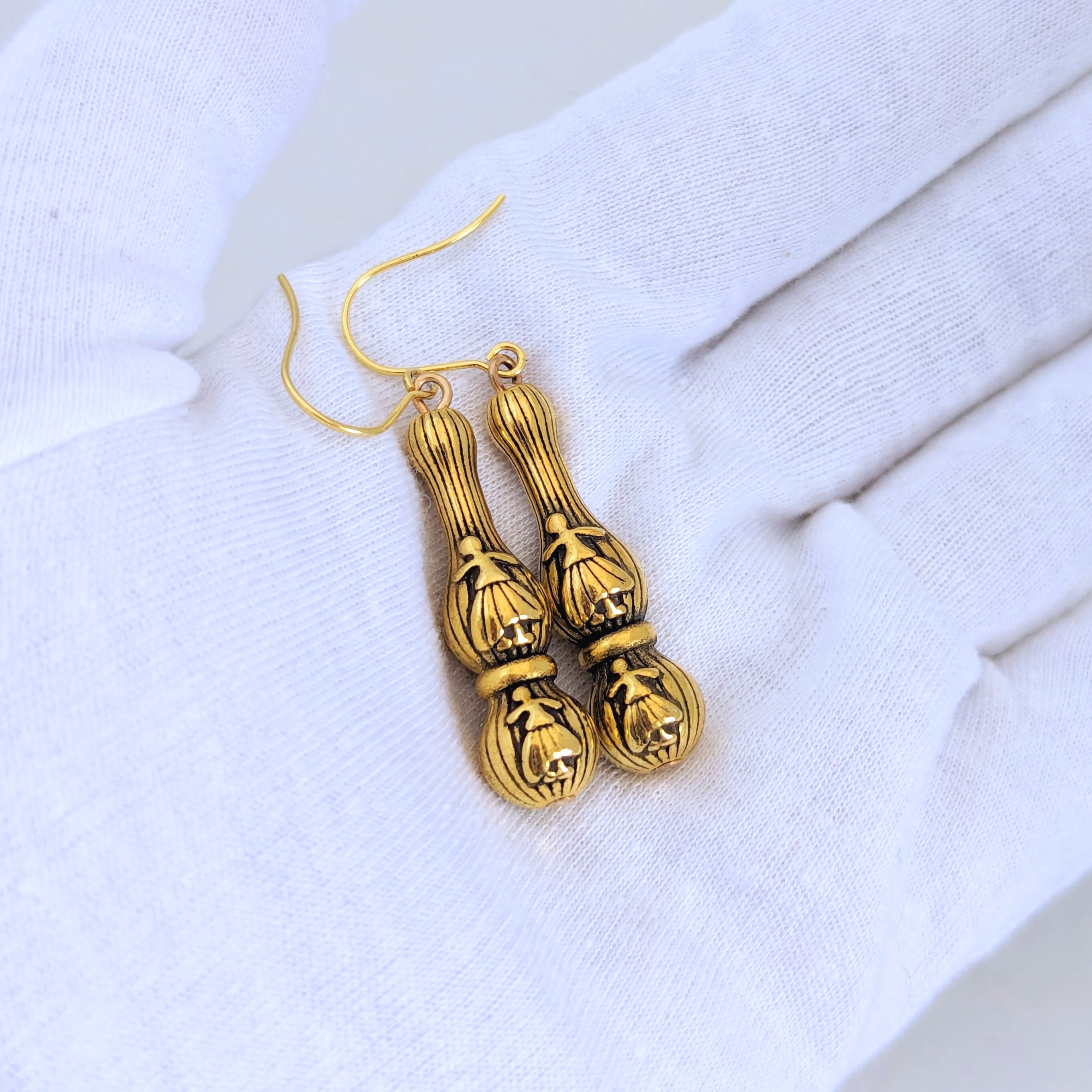 BYZANTINE ANTIQUE ARTIFACT Inspired Gold Carved Drop Earrings, Art Deco, Vintage Look, Bronze ...