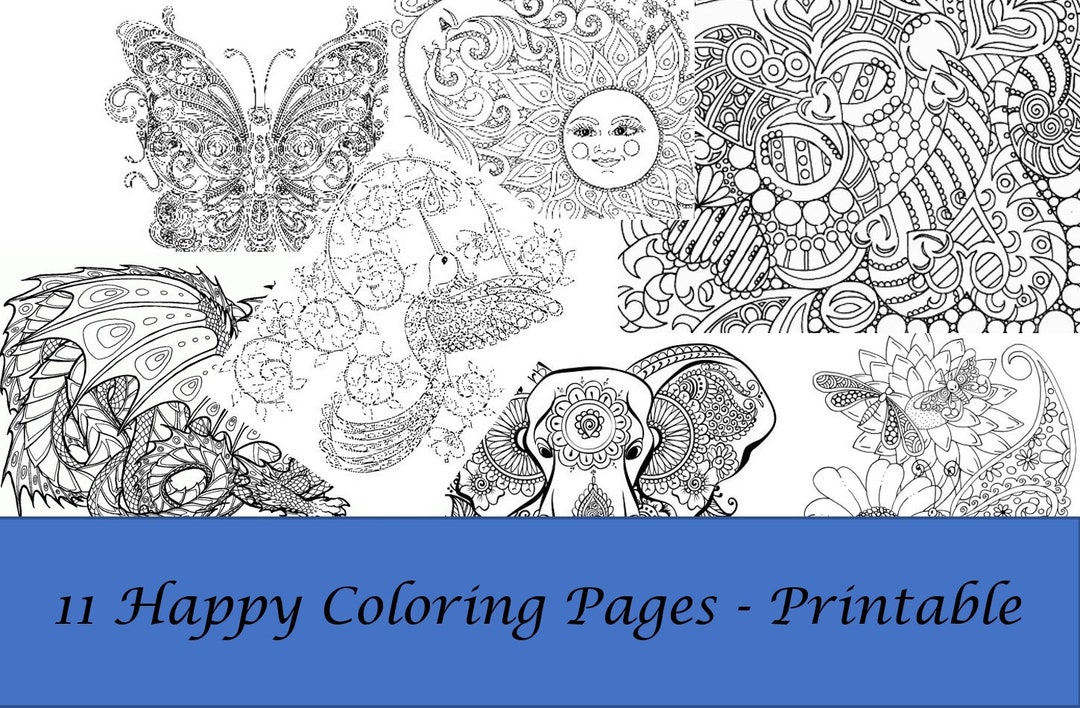 11 Happy Coloring Pages - Printable - Etsy