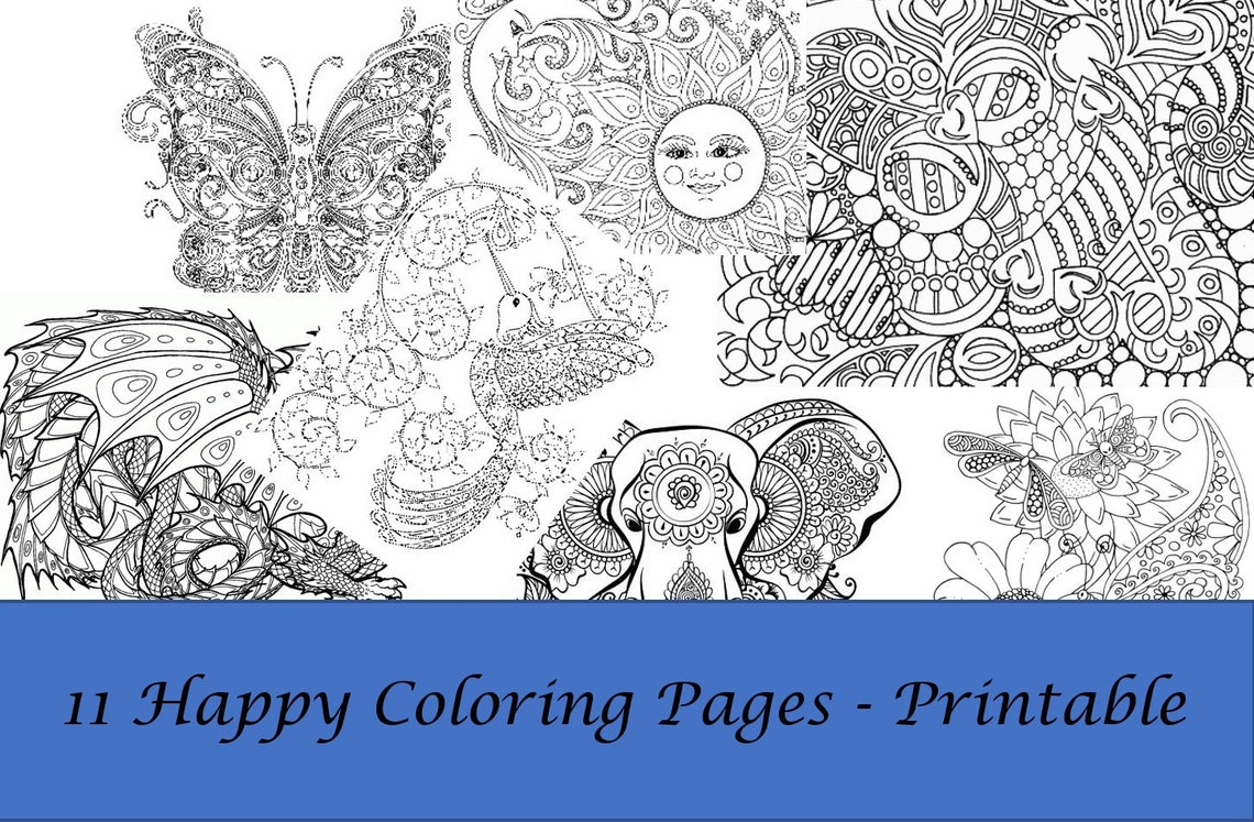 11 Happy Coloring Pages - Printable - Etsy