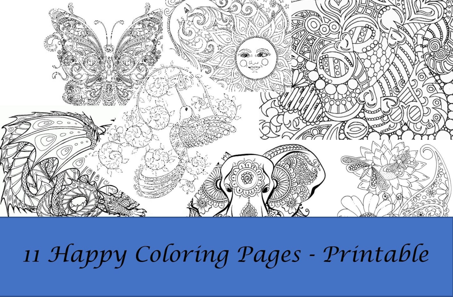 11 Happy Coloring Pages - Printable - Etsy