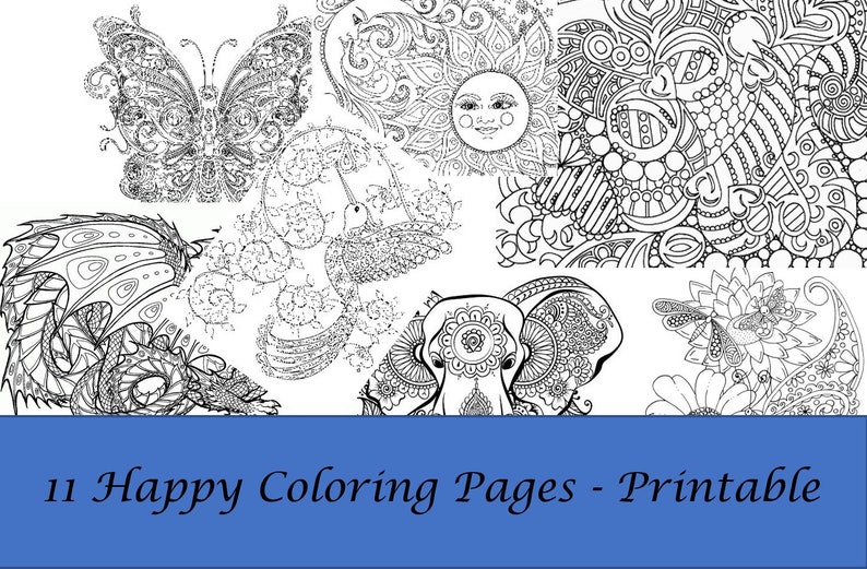 11 Happy Coloring Pages - Printable - Etsy