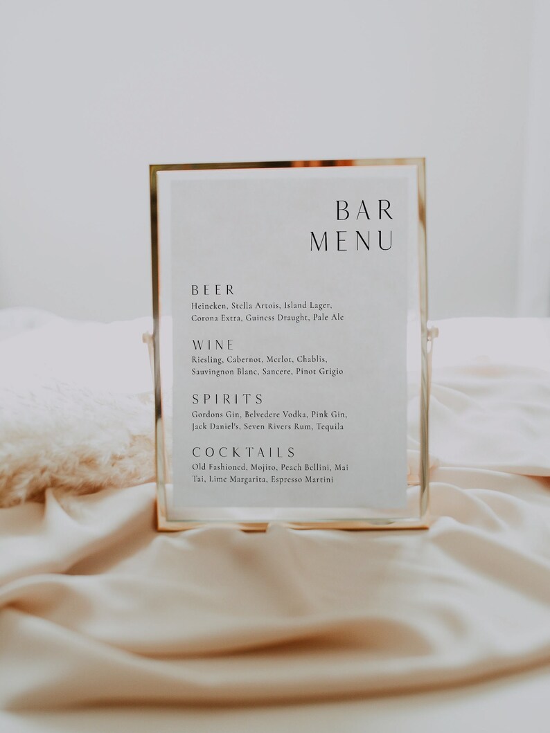 Bar Menu Sign Template Personalised Bar Sign Printable - Etsy