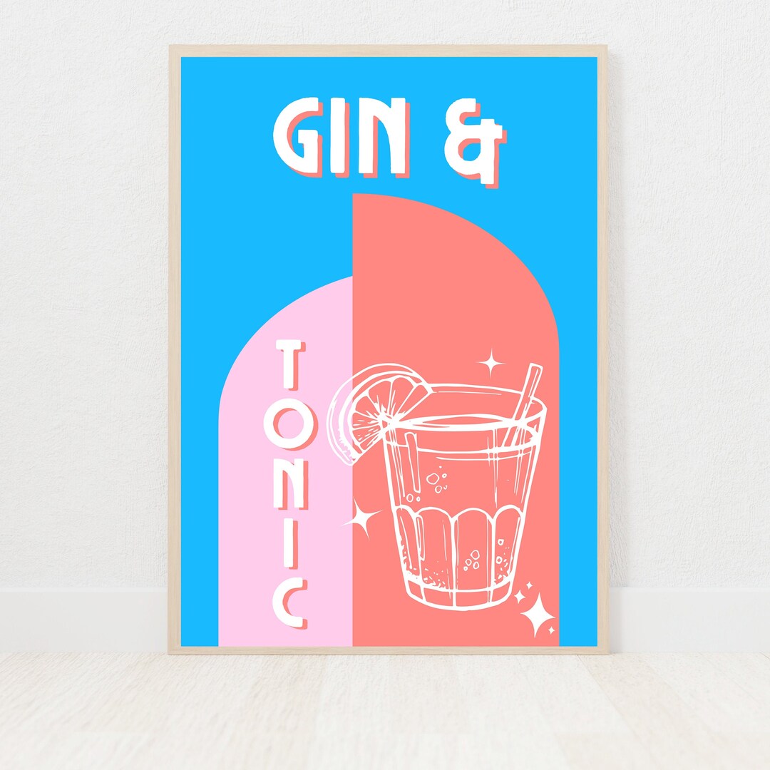 Gin and Tonic Print, Cocktails, GIN, A3, A4 Poster, Retro Gallery Wall ...