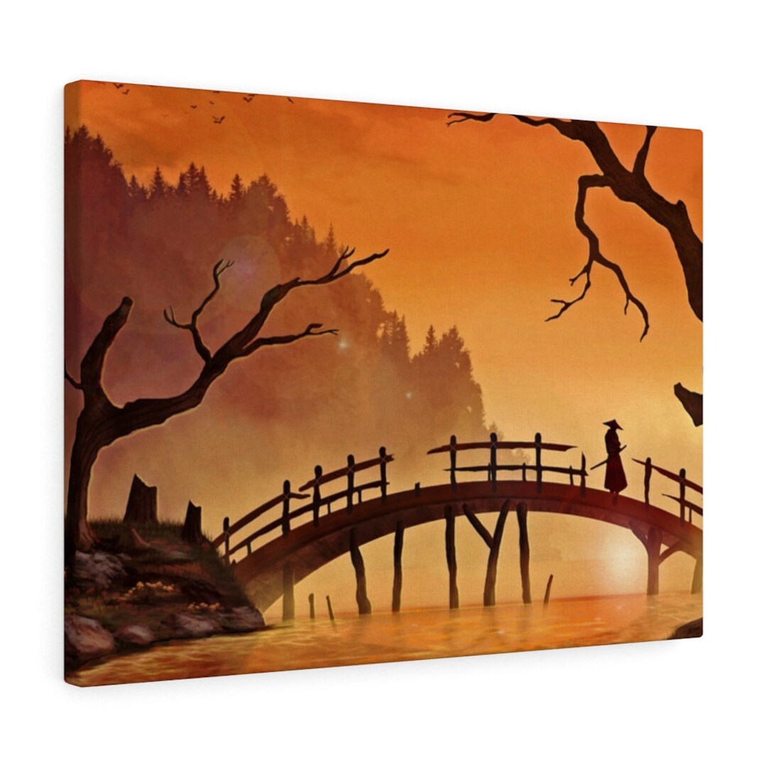 Sunset Samurai on Bridge Canvas Gallery Wraps - Etsy