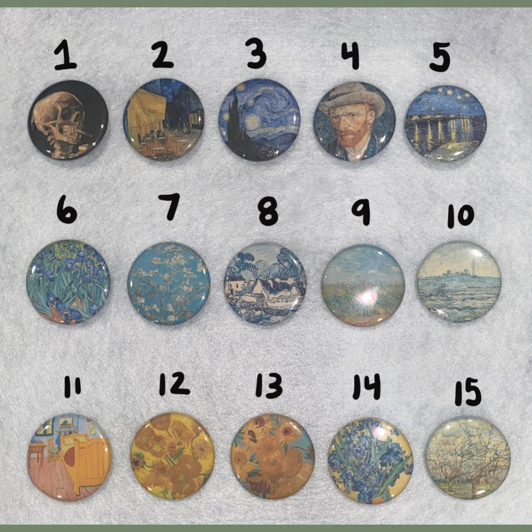 Vincent Van Gogh Buttons 1.25 Starry Night Sunflowers Almond Blossoms ...