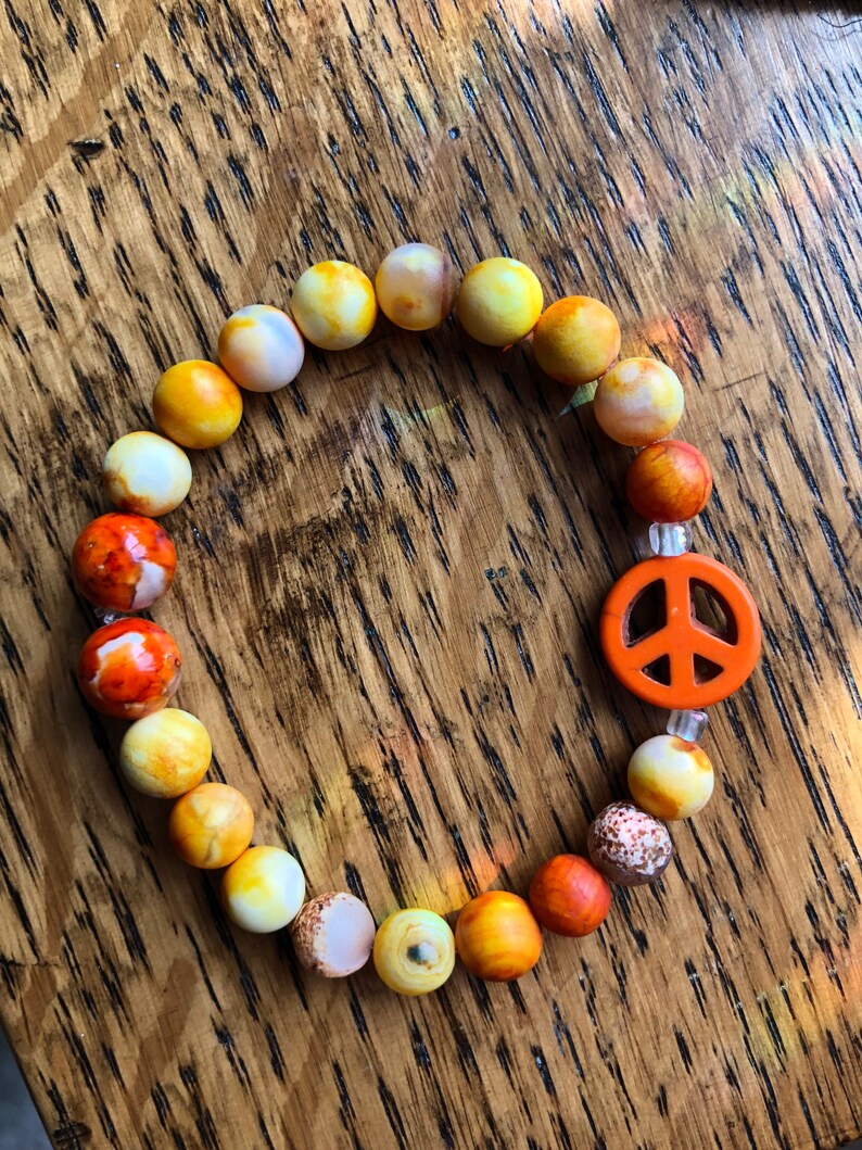 Orange Peace Sign Stretch Bracelet - Etsy