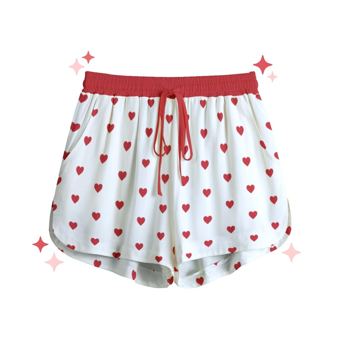 Red Heart Shorts | Valentine Pajama | Y2K High Waisted Shorts ...