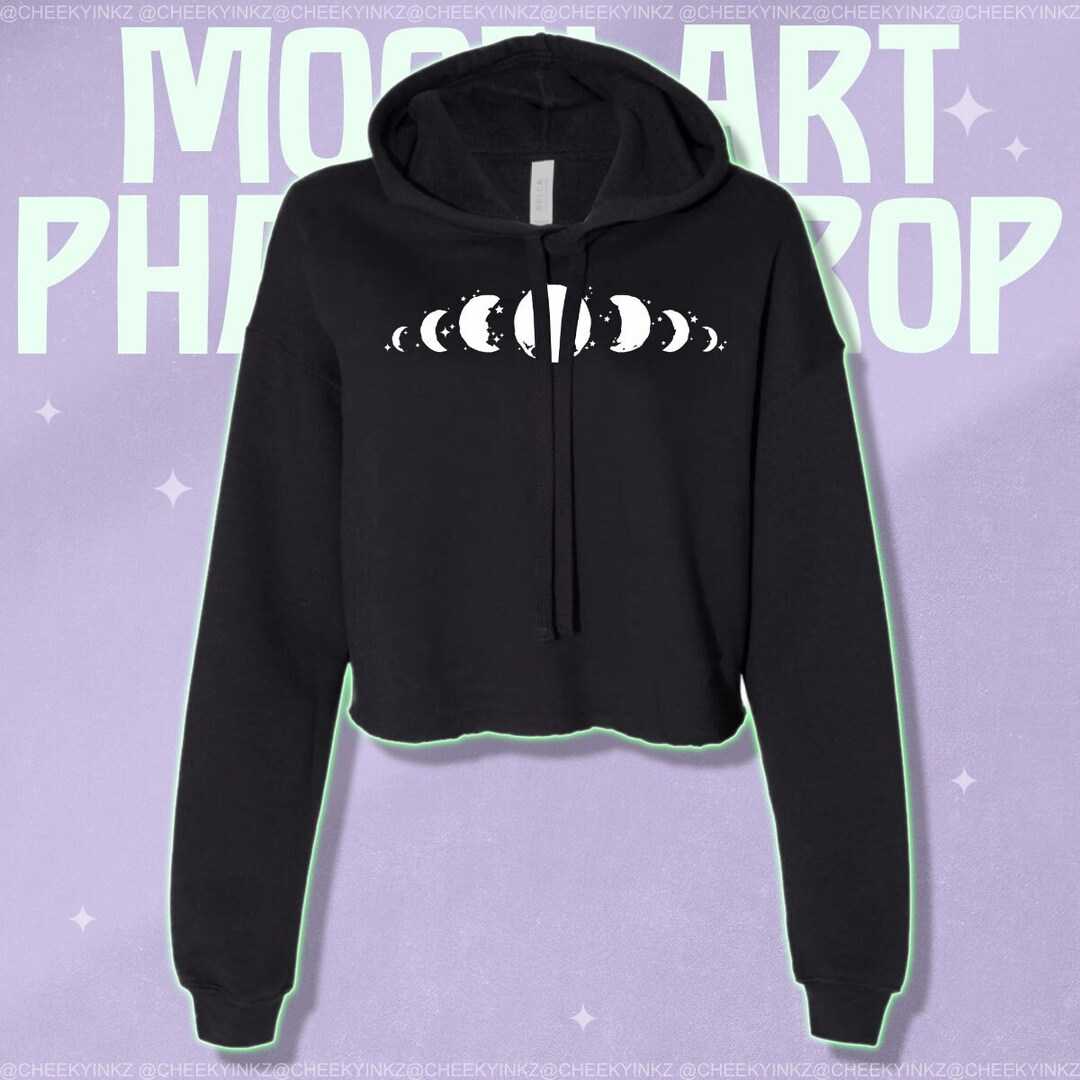 Moon Art Fleece Hoodie - Moon Phases Crop Hoodie, Whimsigoth Style ...