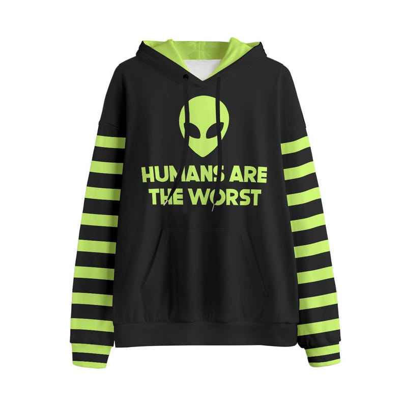 Alien Hoodie Mental Health UFO Fleece Pullover Extraterrestrial Punk ...
