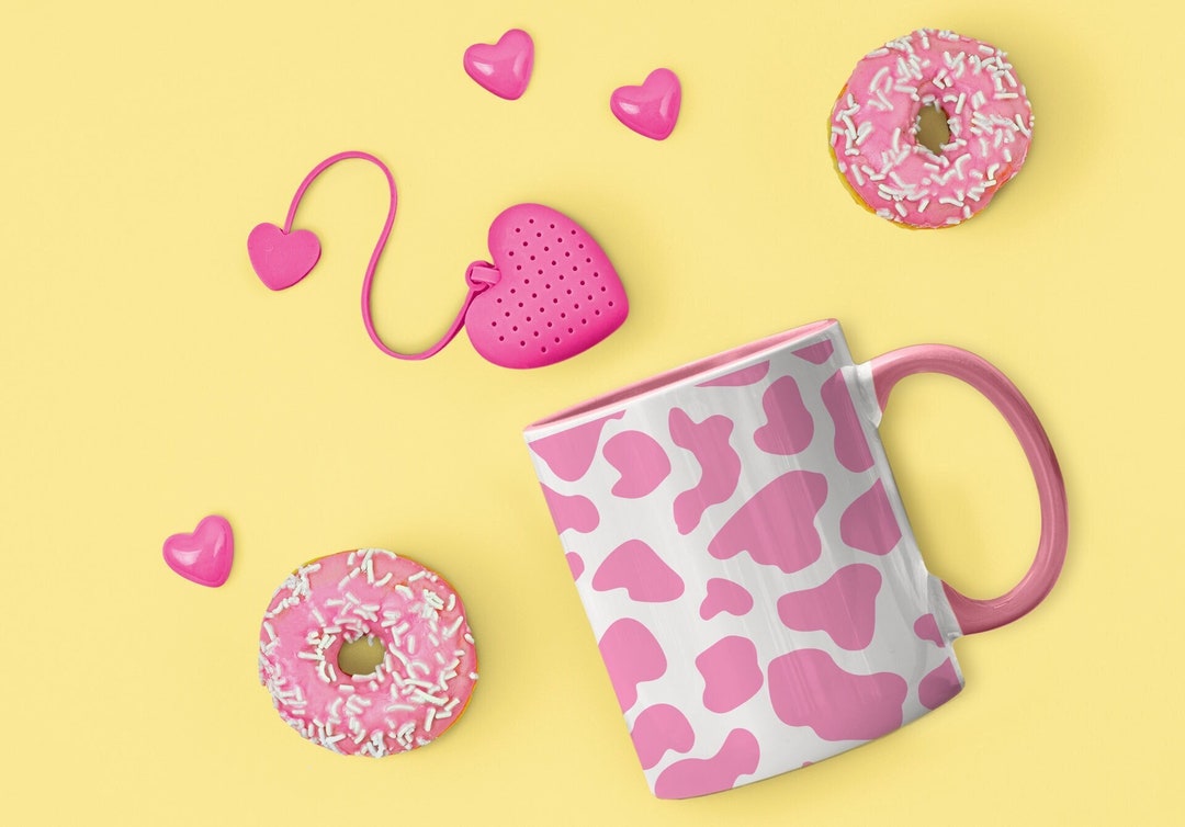 Strawberry Cow - Coffee Mug- Pink Cow Print, Strawberry Milk Trendy Cup ...