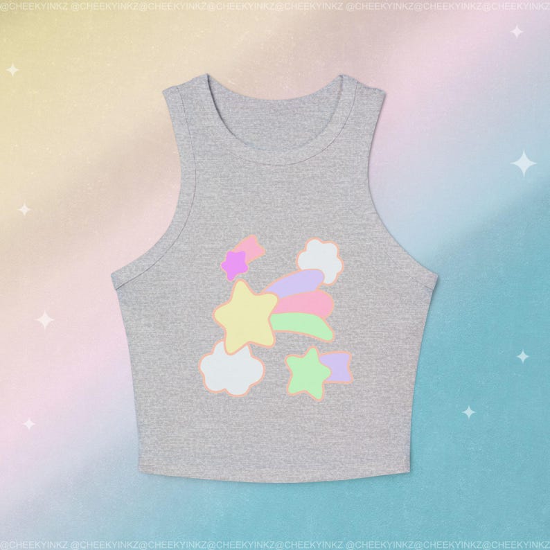 Dreamy Pastel Rib Racer Tank | SNUG FIT | Cute Vintage Star Y2K Graphic ...