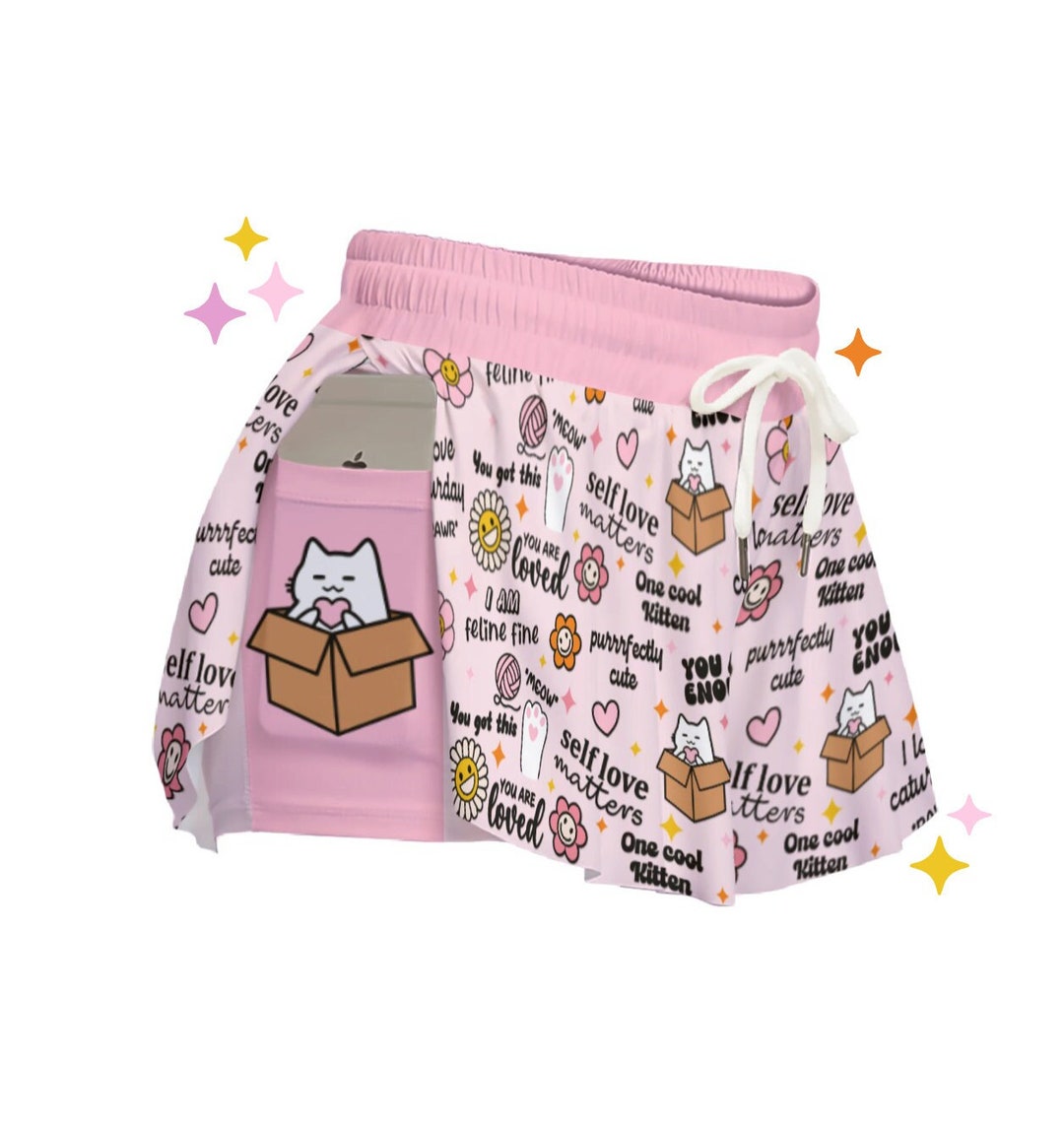 Cat Love Valentine Shorts | Happy Kitty, Lovecore E Girl, Alt Clothing ...