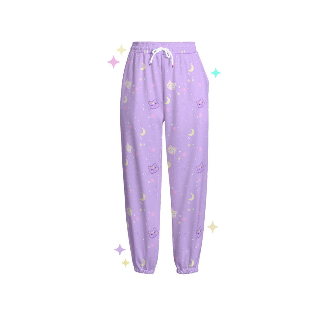 Stardust Kitty Sweatpants | Pastel Kawaii Moon Cat Trendy Pocket Pants ...