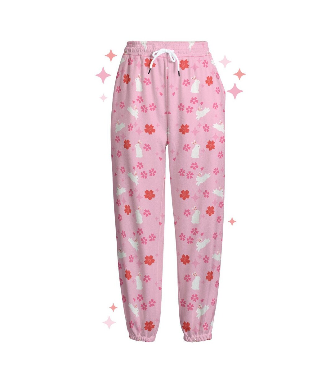 Cherry Blossom Joggers | Pink Floral Pajama | Sakura Bunny Sweatpants ...