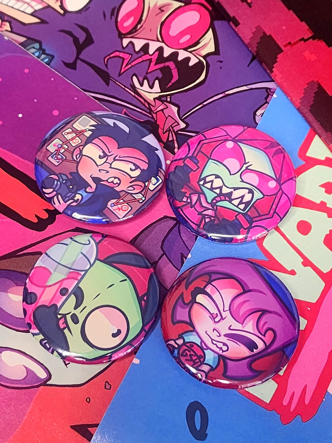 Invader Zim Pins Glossy or Holographic Buttons | Zim Dib Gaz GIR ...